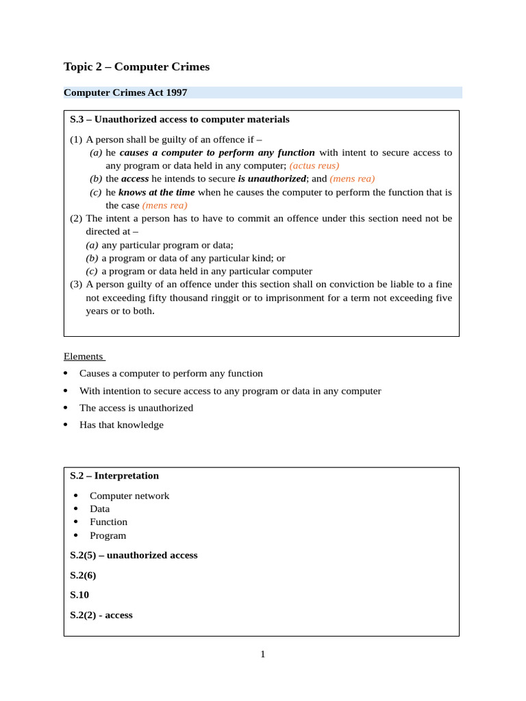 Topic 2 - Computer Crimes | PDF | Fraud | Mens Rea