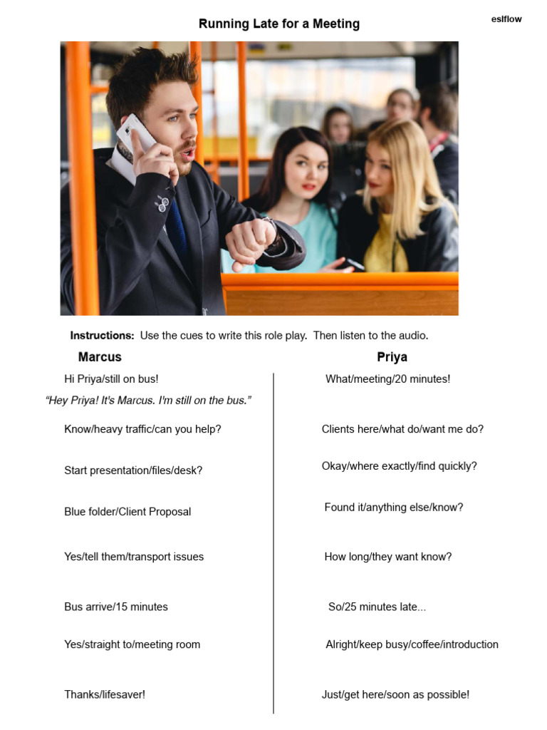 Extract From Running Late For A Meeting Role Play Template | PDF