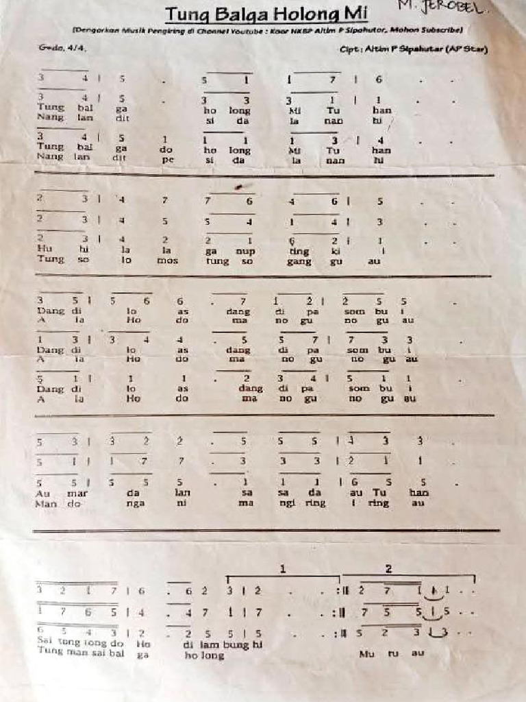 Partitur Koor Tung Balga Holongmi | PDF