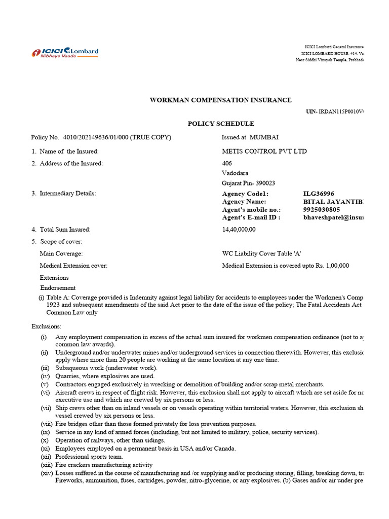 4010 - 202149636 - 01 - 000 WC Policy | PDF | Insurance | Infection