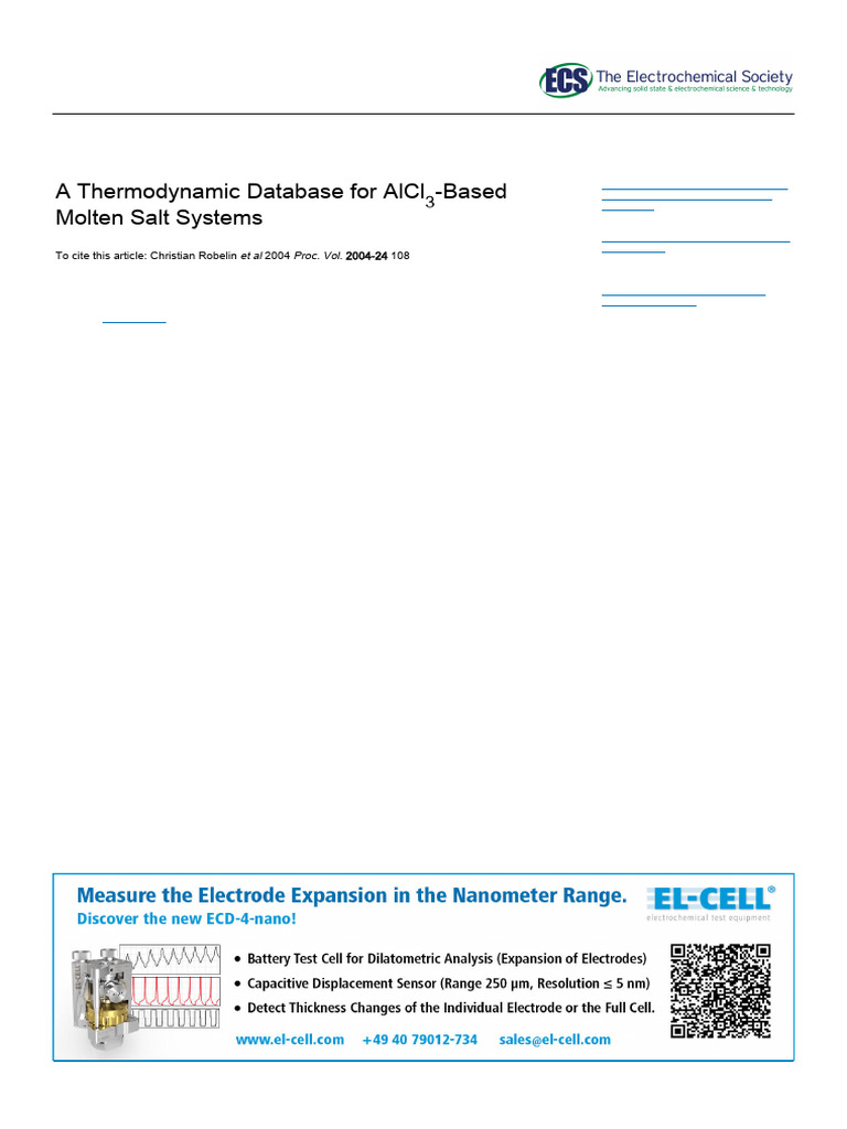 A Thermodynamic Database For AlCl3-Based Molten Salt Systems | PDF | Phase Diagram | Phase (Matter)