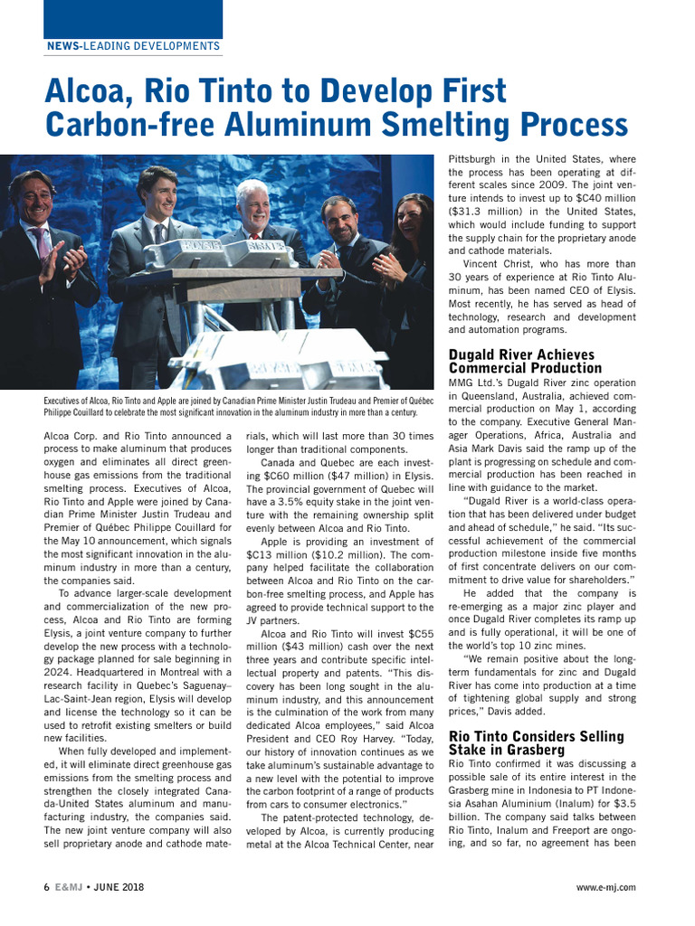 Alcoa, Rio Tinto To Develop First Carbon-Free Aluminum Smelting Process ...