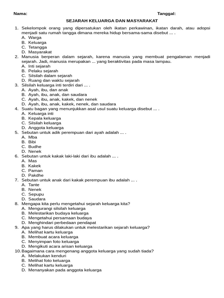 sejarah keluarga dan masyarakat | PDF