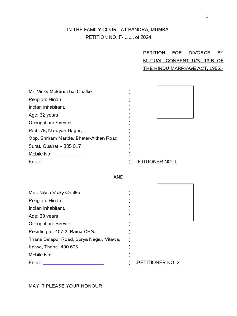 Mutual Consent Divorce Petition Format | PDF | Alimony | Social ...