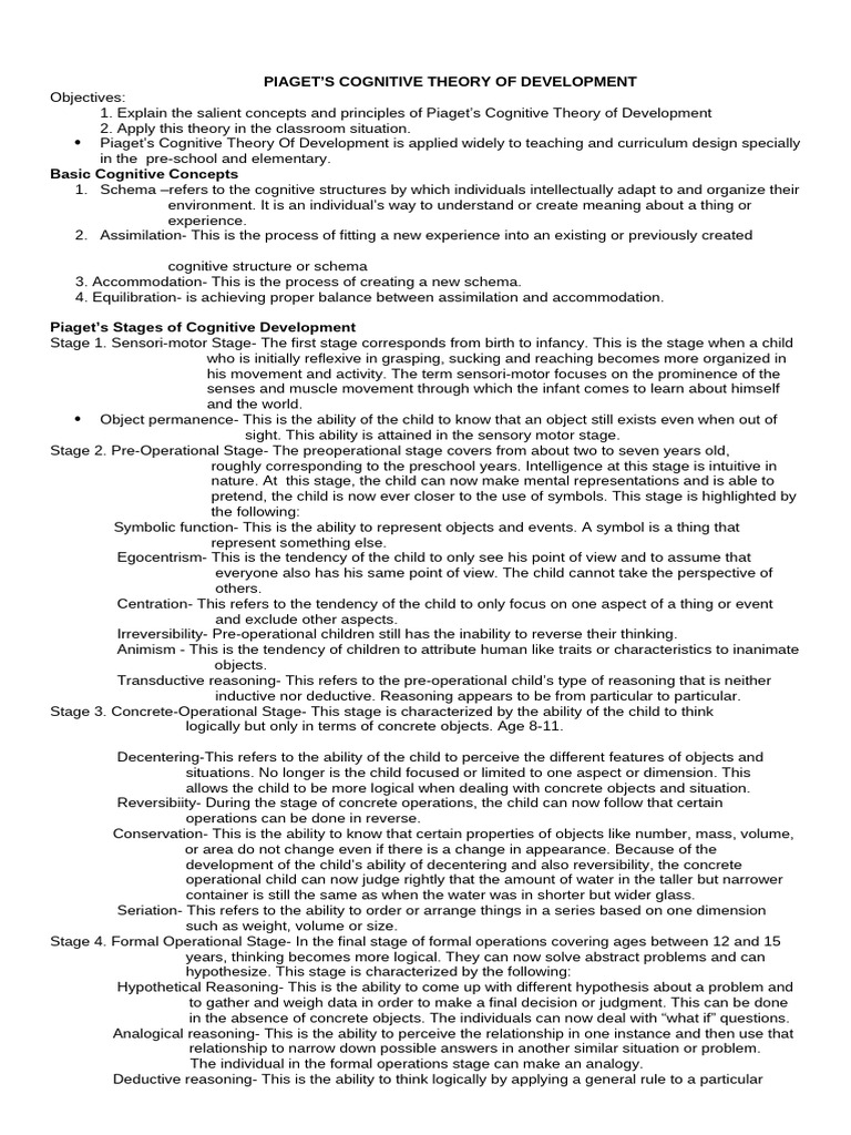 PIAGETS Cognitive Development Theory | PDF | Cognitive Science ...