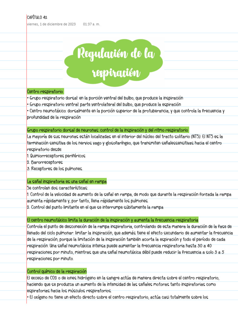 Capitulo 42 - Resumen Guyton e Hall - Fisiologia Medica 13 Ed. | PDF | Sistema respiratorio ...