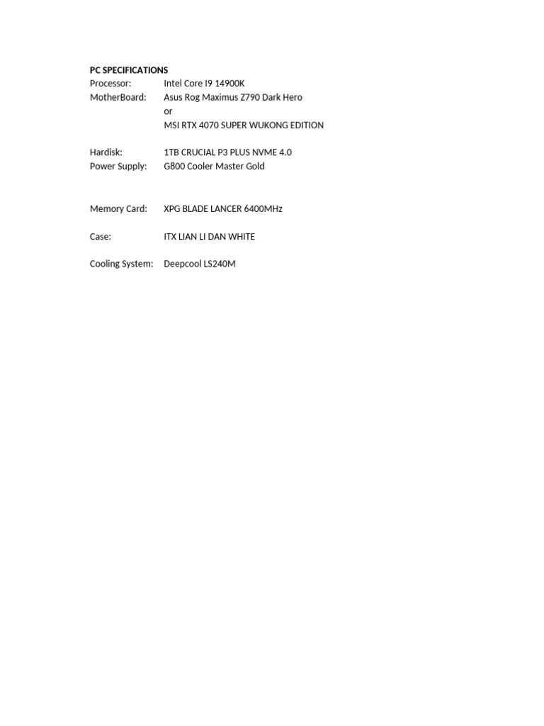 PC Specifications | PDF