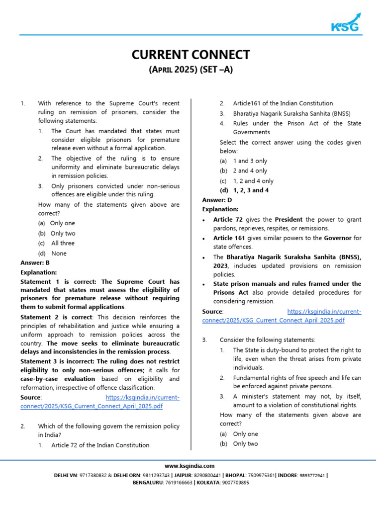 Current Connect-April 2025 Explanation (Set - A) | PDF | Pardon ...