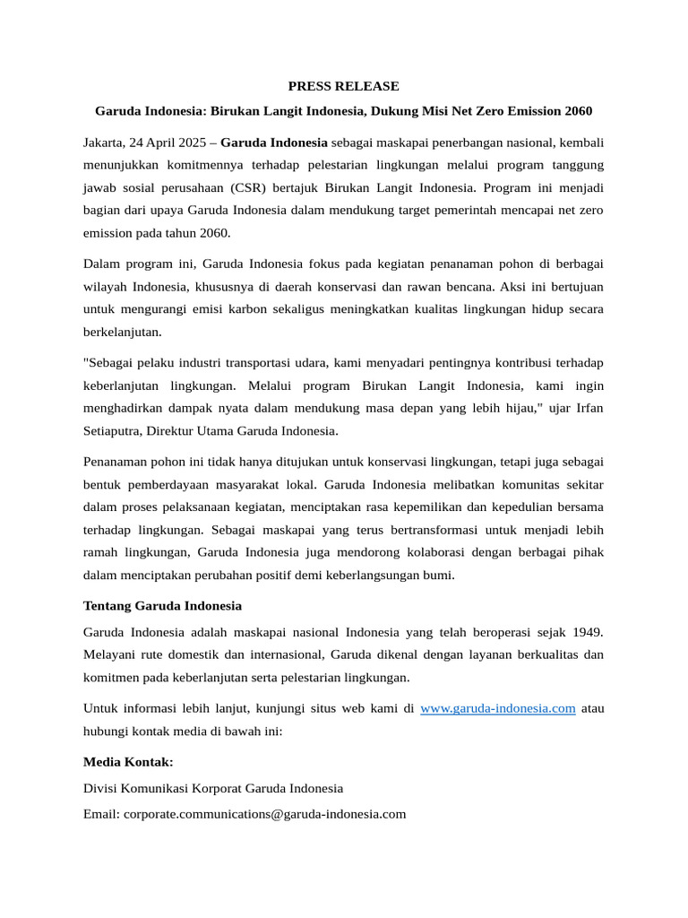 Garuda Indonesia Dukung Net Zero Emission | PDF