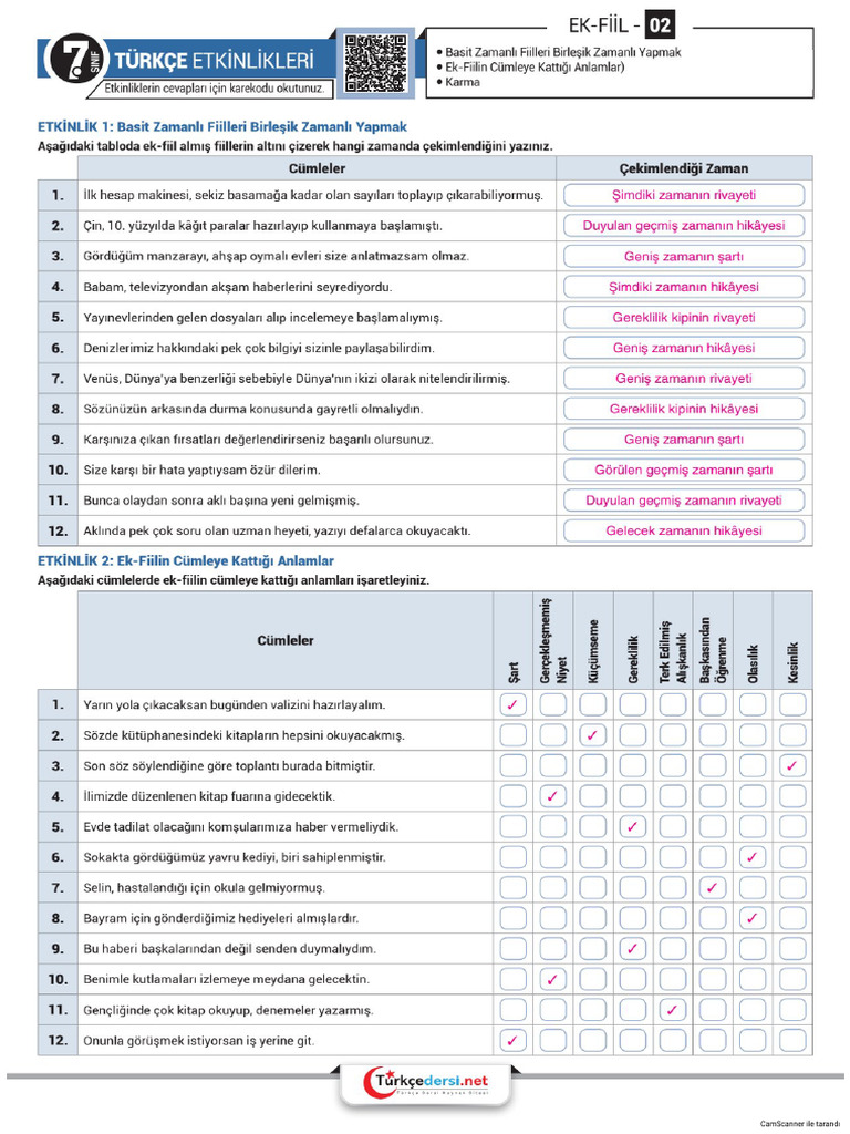 Sinif Indirilebilir Etkinlik Ek Fiil 02 CEVAPLI | PDF