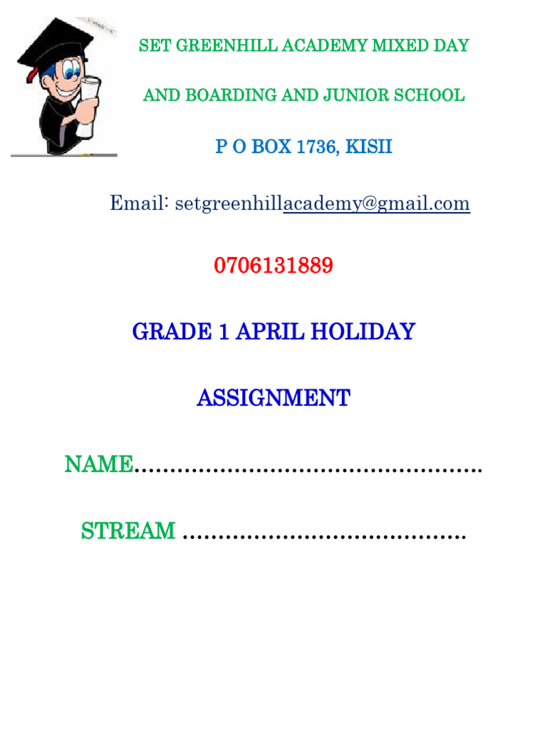 Grade 1 End Term 1 April Holiday Assignment | PDF