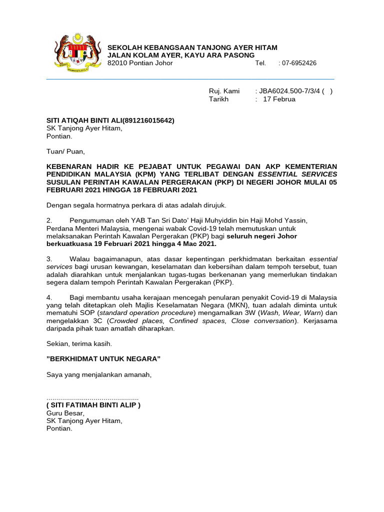 SURAT ARAHAN BERTUGAS SKTAH pkp2.0 (2) | PDF