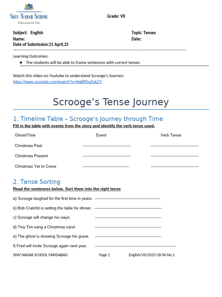 Tenses Scrooge Worksheet | PDF | Ebenezer Scrooge | A Christmas Carol