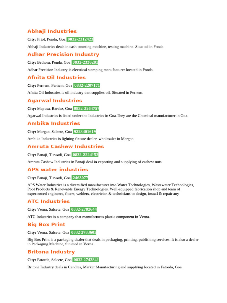 Manufacturing Companies in Goa List | PDF | Materials | Secondary ...
