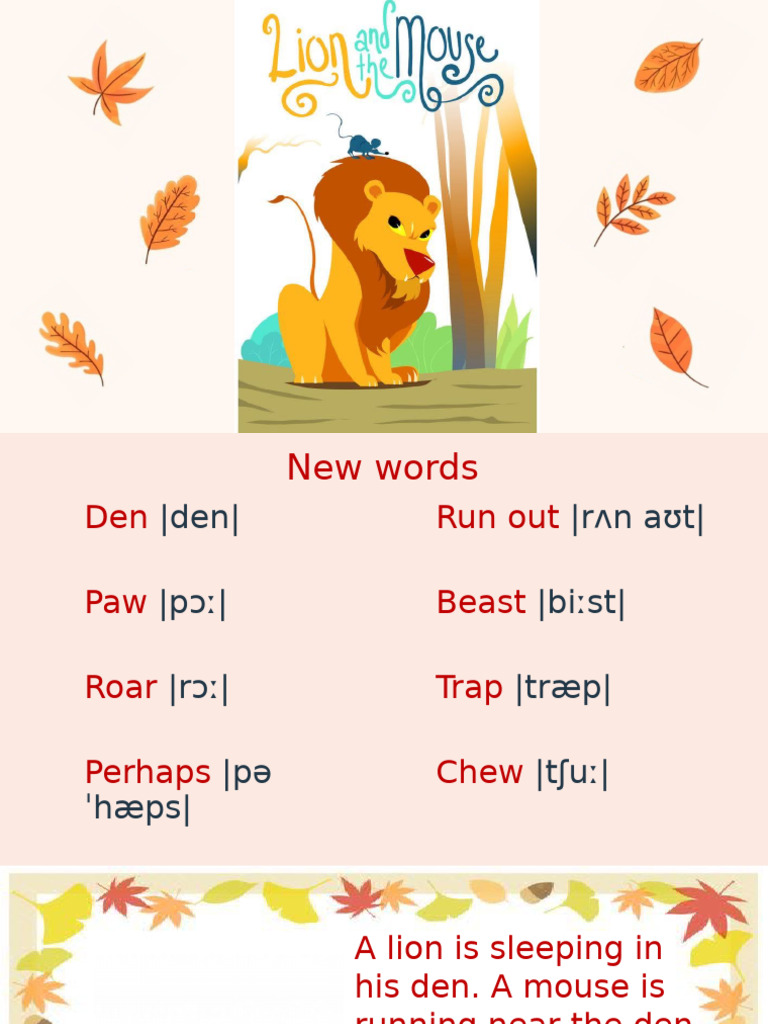 Lion and The Mouse Short Reading For Kids With Exercises 151675 | PDF