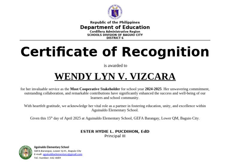 Certificate of Recognition for Stakeholders | PDF