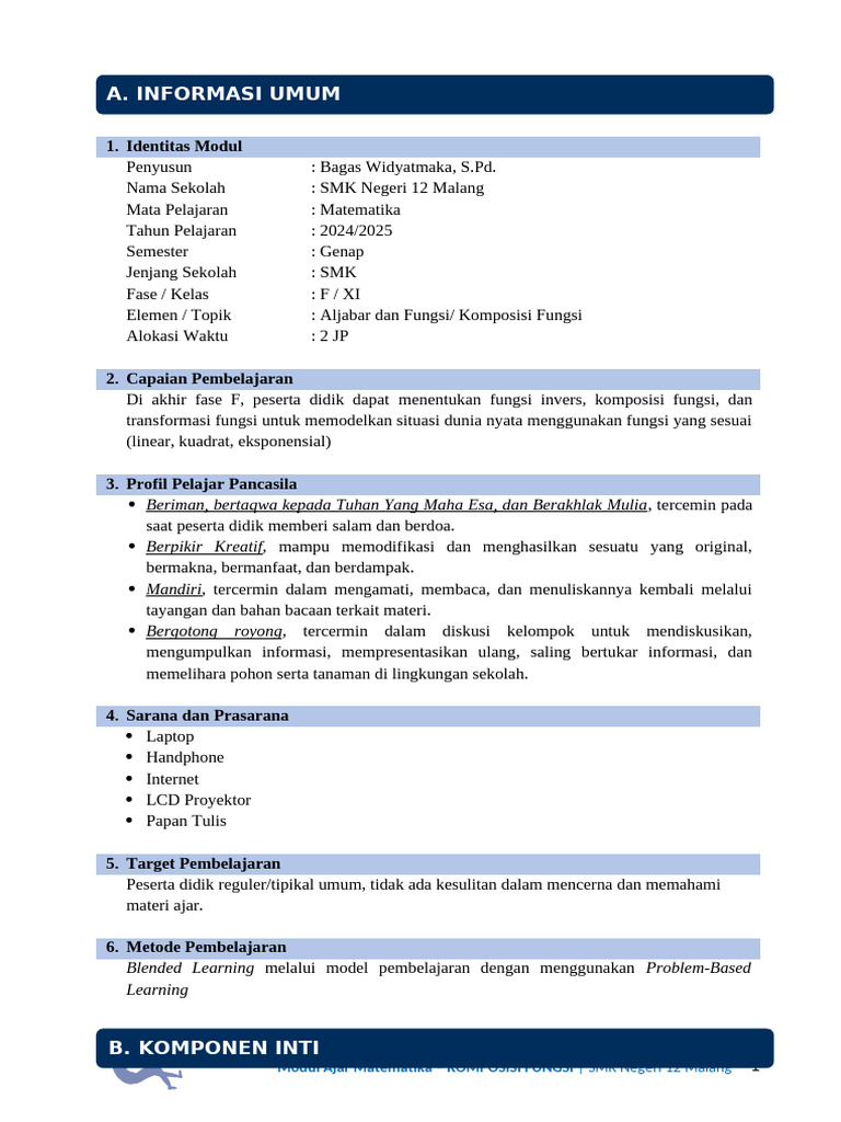 Modul Ajar Komposisi Fungsi - Bagas Widyatmaka | PDF