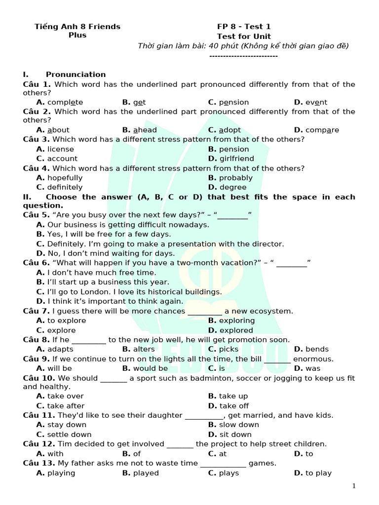 Anh 8 - Ôn tập GK2 | PDF | Homeschooling | Experience