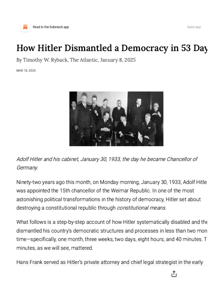 How Hitler Dismantled A Democracy in 53 Days | PDF | Adolf Hitler ...