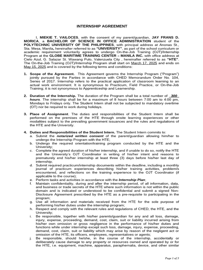 Internship-Agreement-2024_PUP | PDF | Legal Liability | Justice