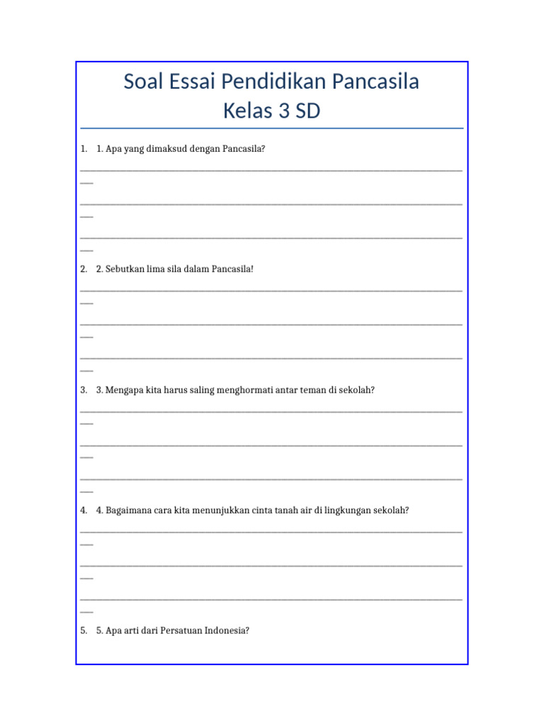 Soal Essai Pancasila Kelas3 Dekoratif | PDF