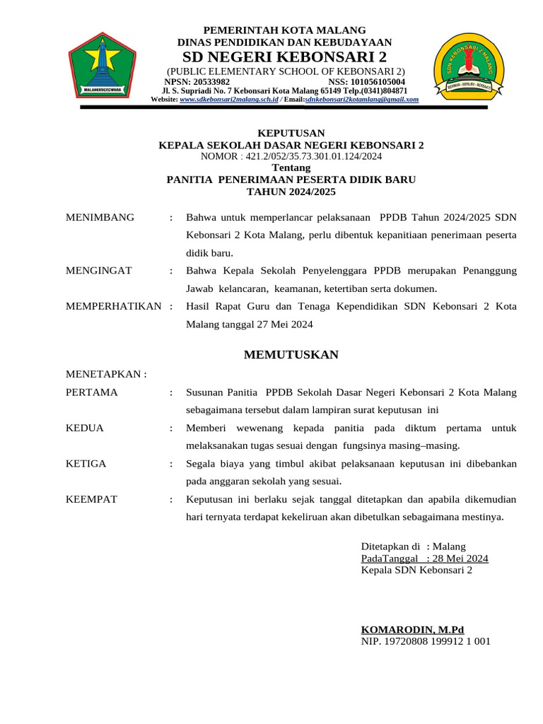SK Panitia PPDB | PDF
