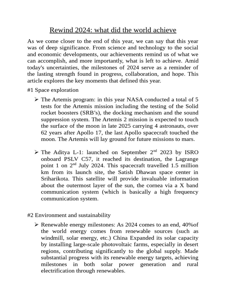 Rewind 2024 What Did World Achieve | PDF | Spacecraft | Renewable Energy