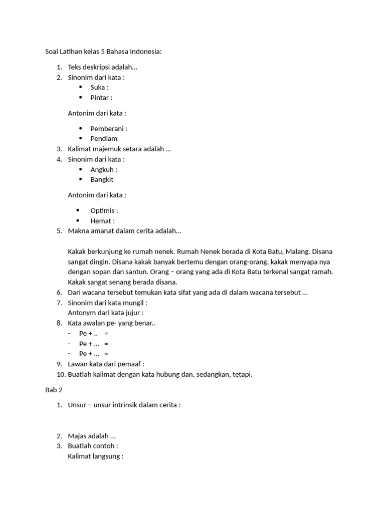 Soal Latihan Kelas 5 Bahasa Indonesia | PDF