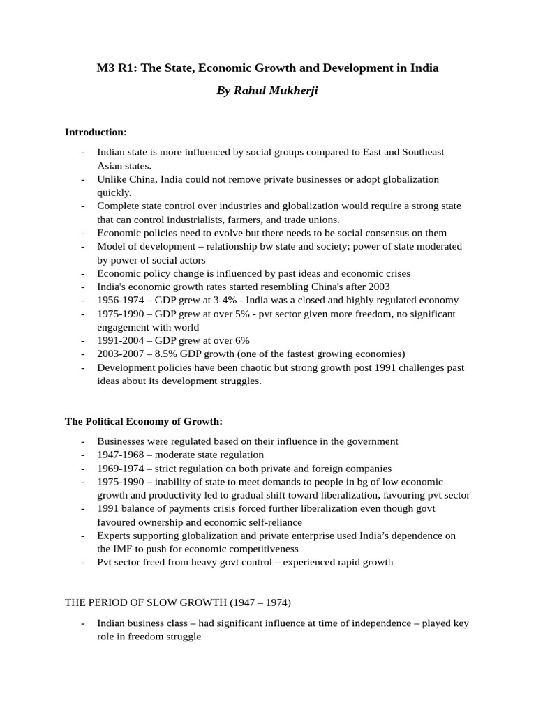 1 The State, Economic Growth and Development in India | PDF | Indian ...