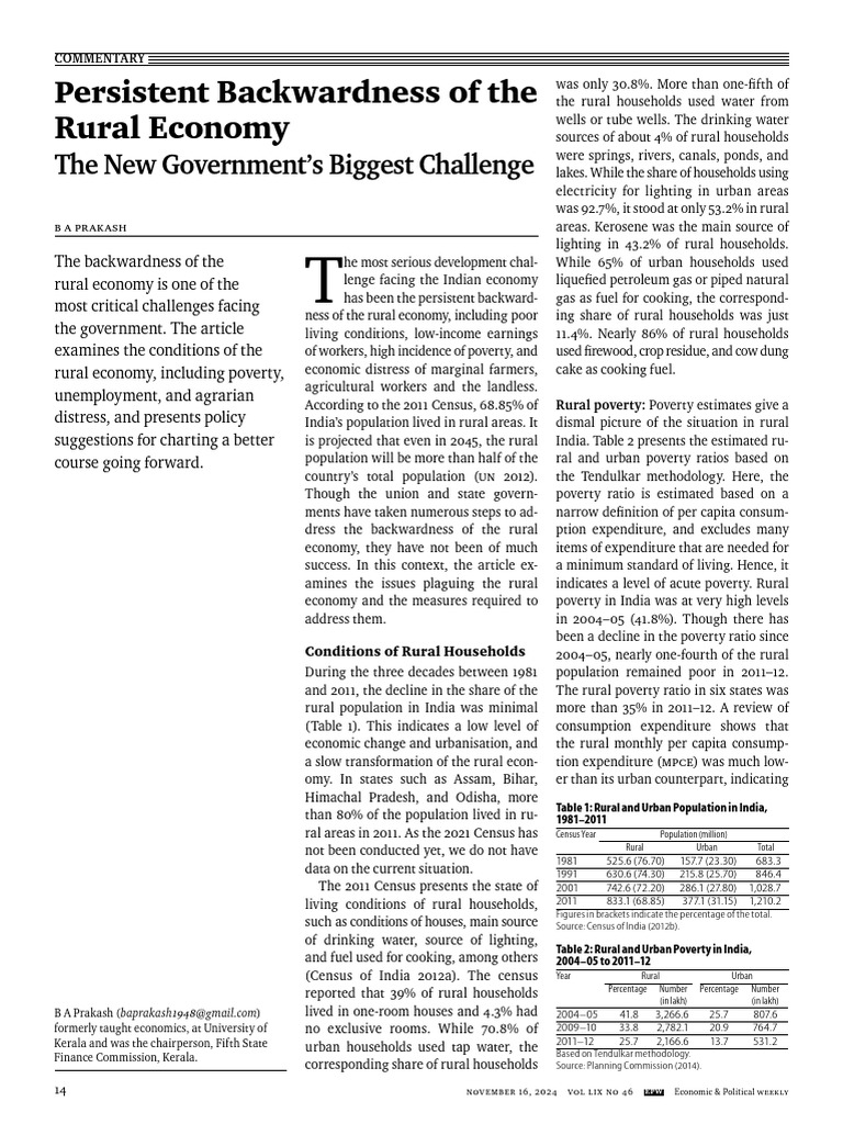 2 Persistent Backwardness of the Rural Economy | PDF | Employment | Salary