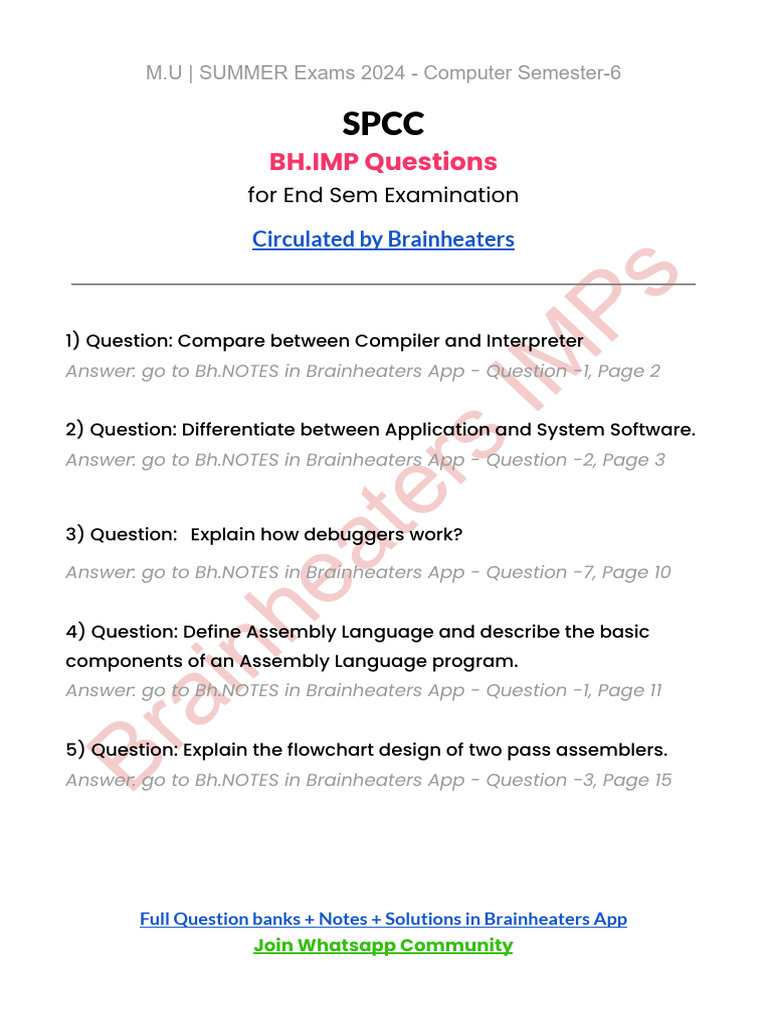 SPCC Comps Sem6 Final Exam IMPs | PDF | Parsing | Assembly Language