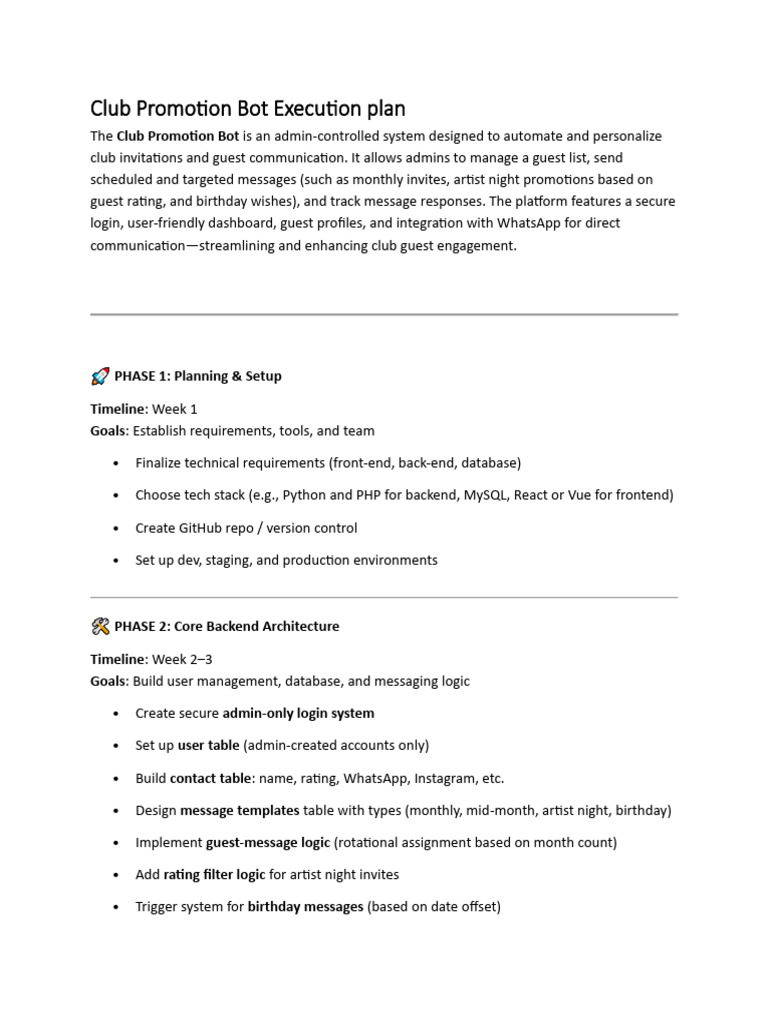 Club Promotion Bot Implementation Plan | PDF | Usability | Software