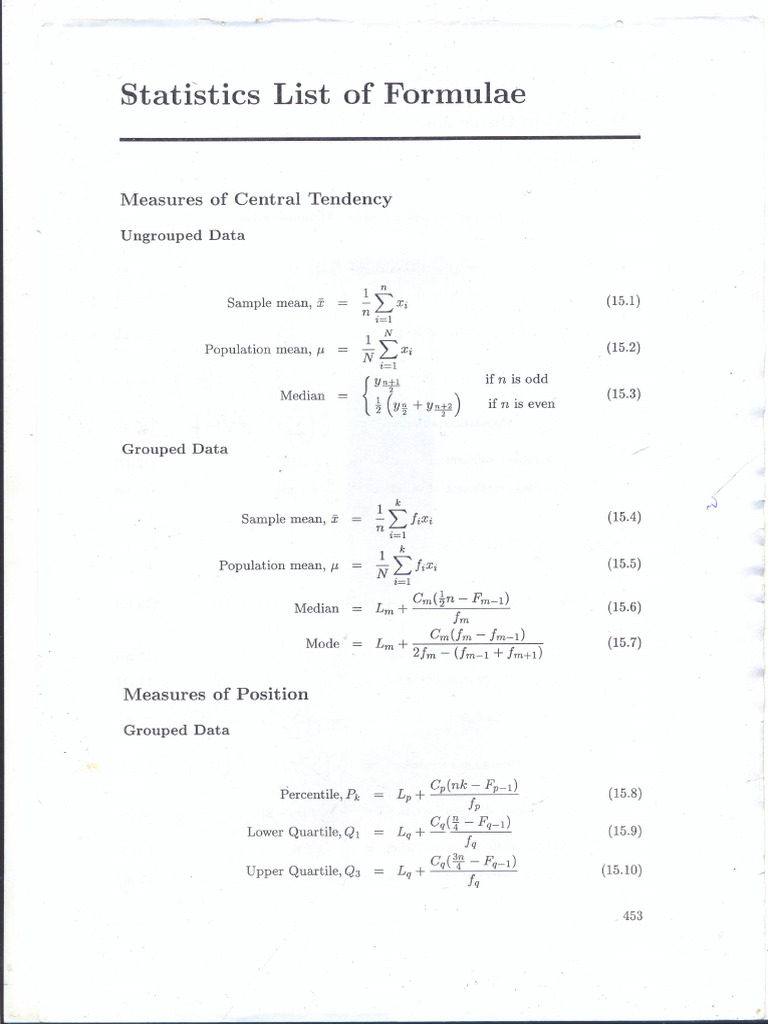 Statistics Formula List | PDF