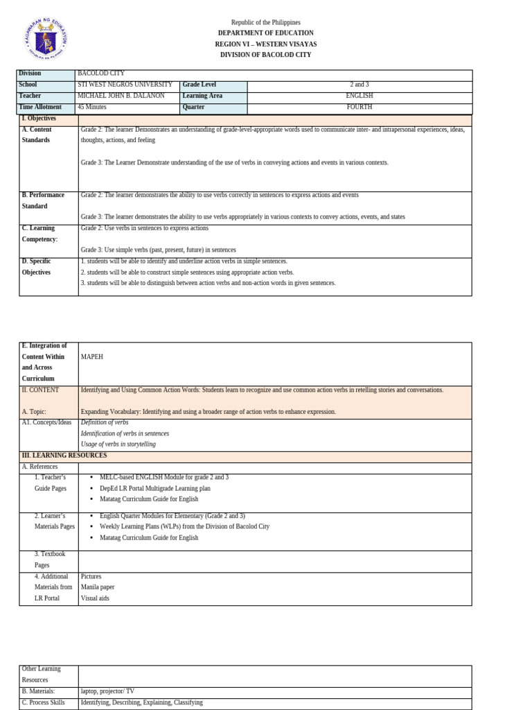 Multigrades Matatag Curriculum LP | PDF | Learning | Human Communication