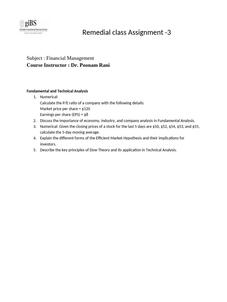 59Remedial class Assignment 3- BBA 4 Sem- Financial Management | PDF