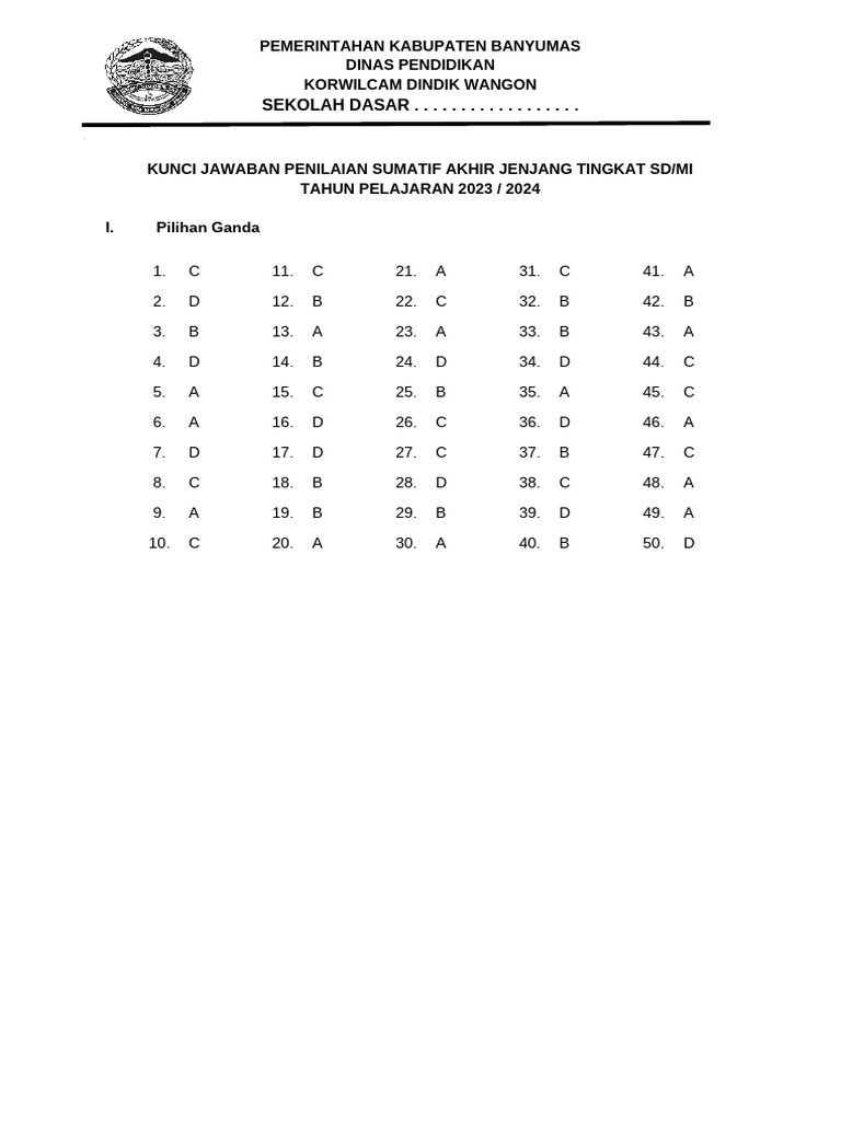 Kunci Jawaban Psaj Pjok Kelas 6 Tahun 2023.2024 | PDF