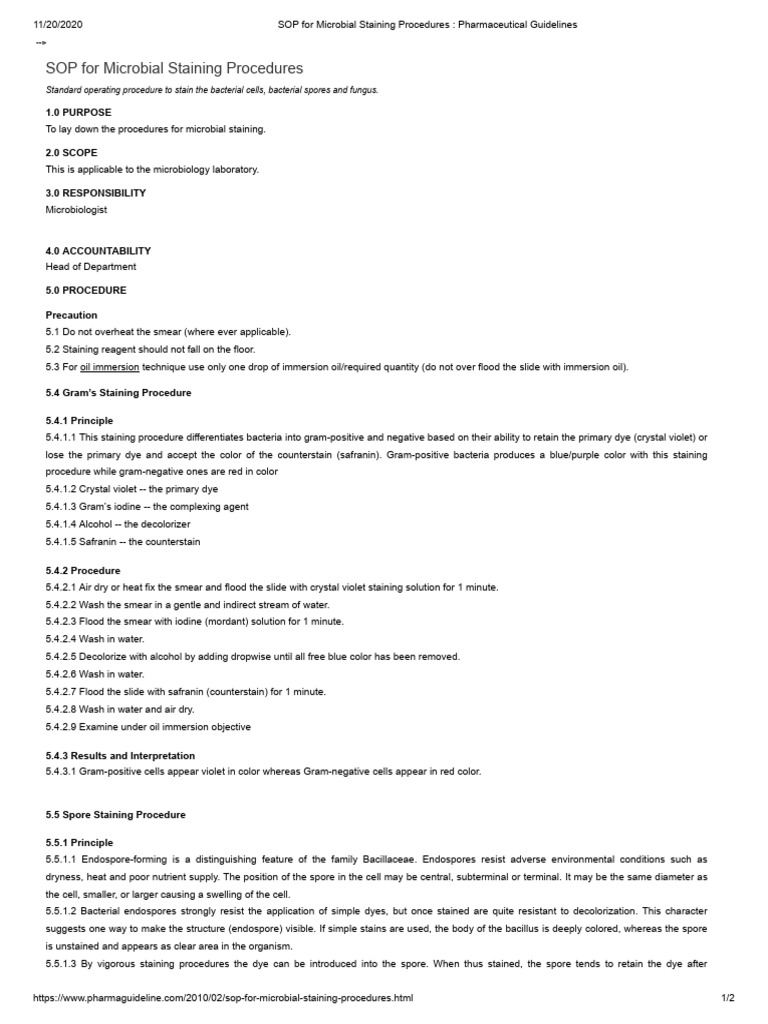 SOP For Microbial Staining Procedures - Pharmaceutical Guidelines | PDF ...