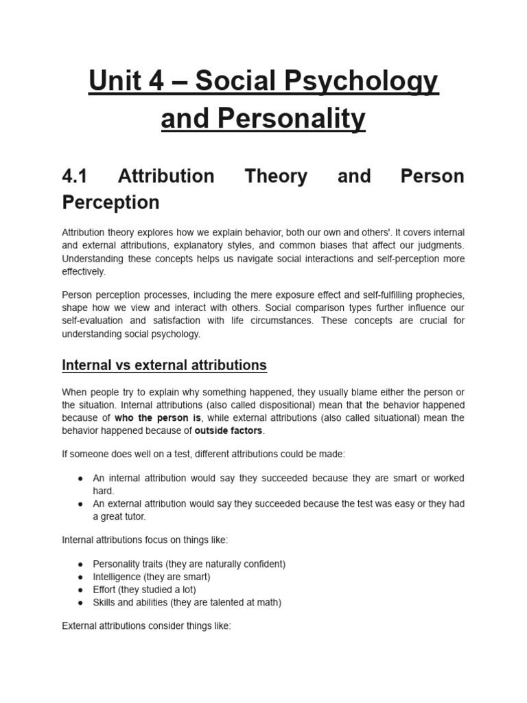 Unit 4 - Social Psychology and Personality | PDF | Emotions | Motivational