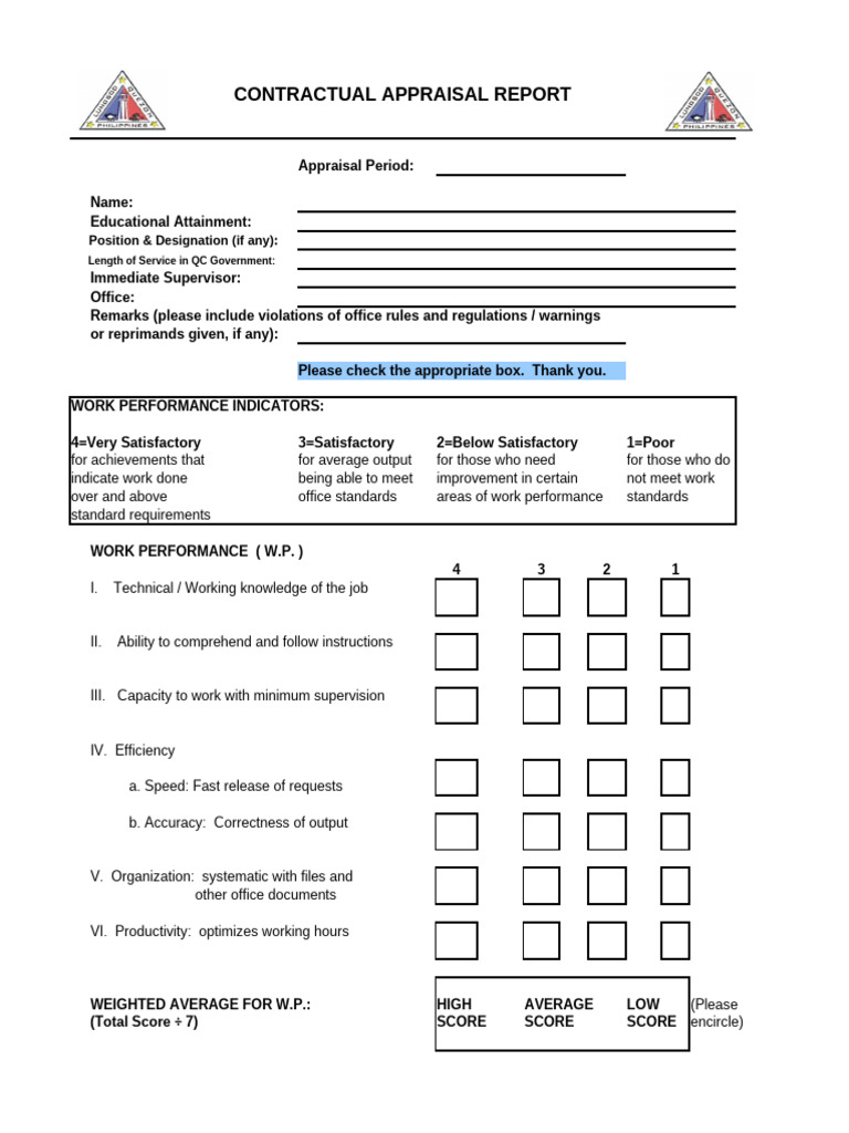 Contractual Performance Appraisal Report | PDF | Business