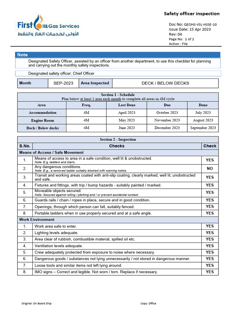 Safety Officer Inspection Report SEP 2023 | PDF | Personal Protective ...