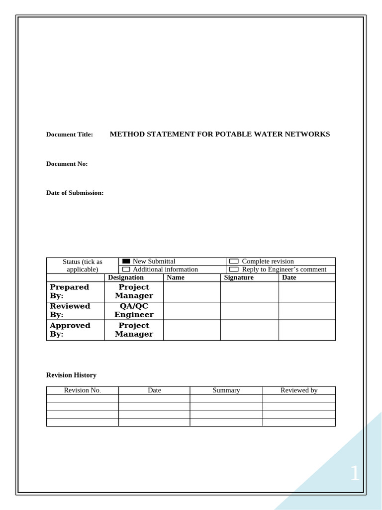 Method Statement For Potable Water Networks | PDF | Pipe (Fluid ...