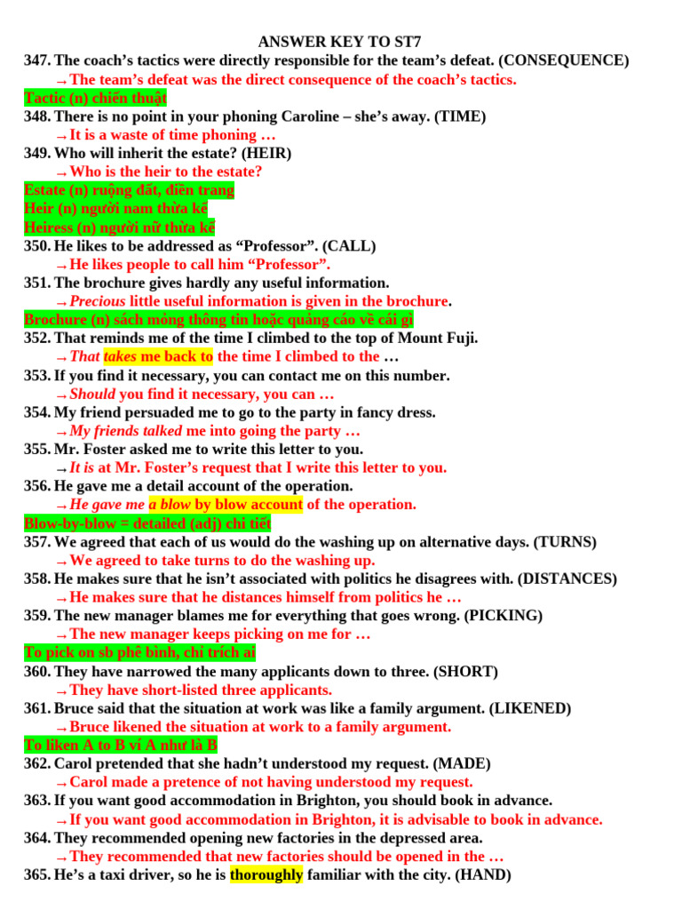 Sentence Transformation 7 Key | PDF