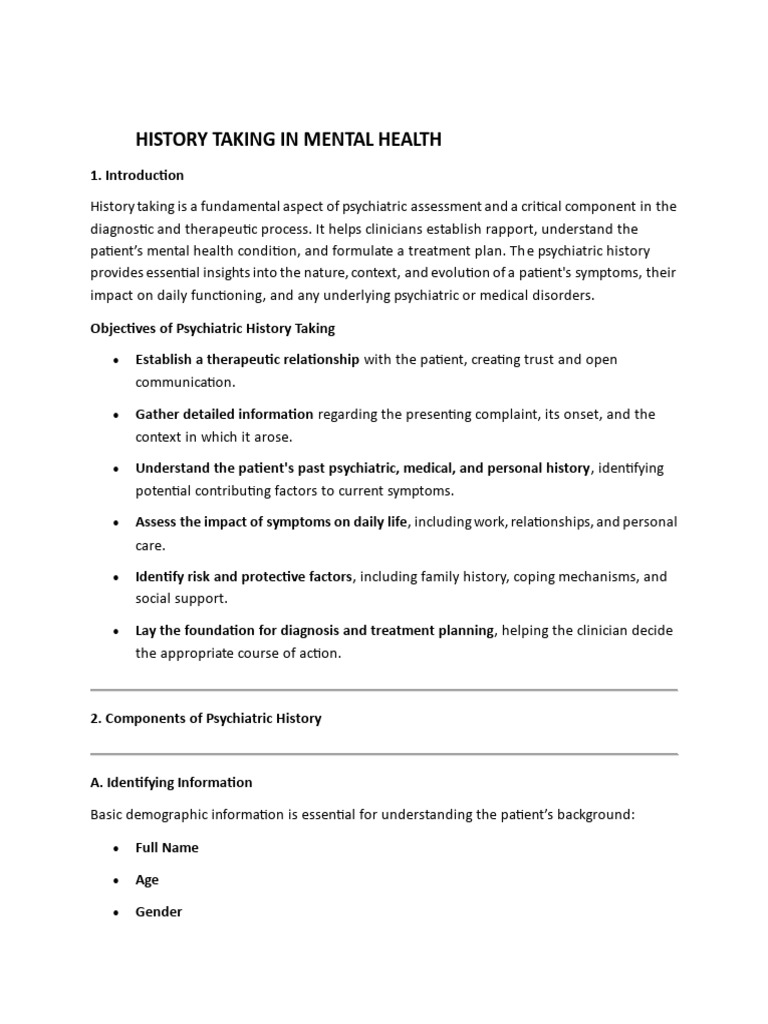 Components of Psychiatric History Taking | PDF | Mental Disorder ...