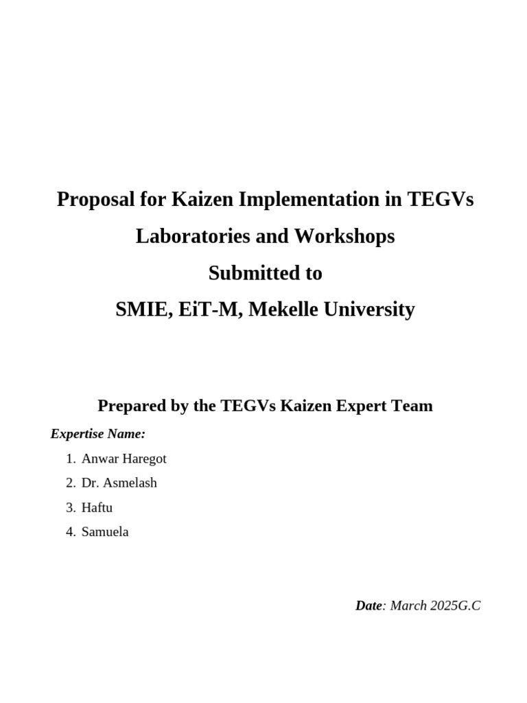 Proposal For Kaizen Implementation in TEGVs Laboratories and Workshops ...