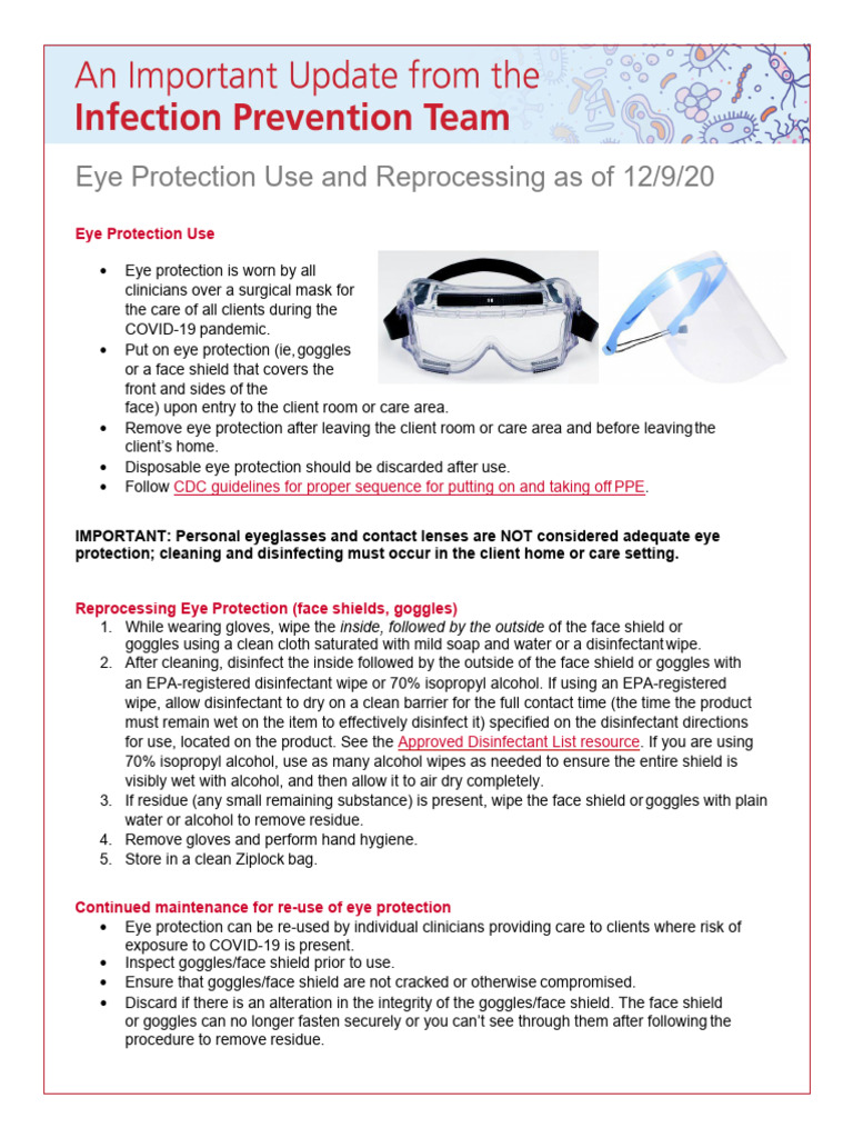PPE Eye Protection Use and Reprocessing | PDF | Personal Protective ...