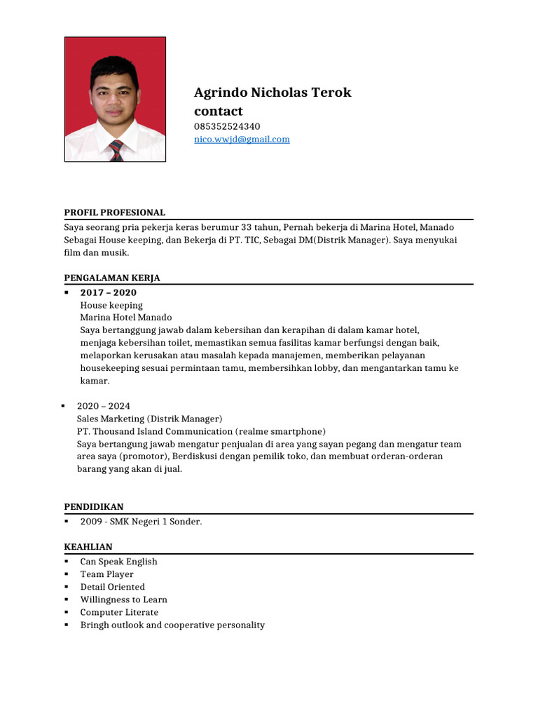 CV Agrindo Nicholas Terok | PDF