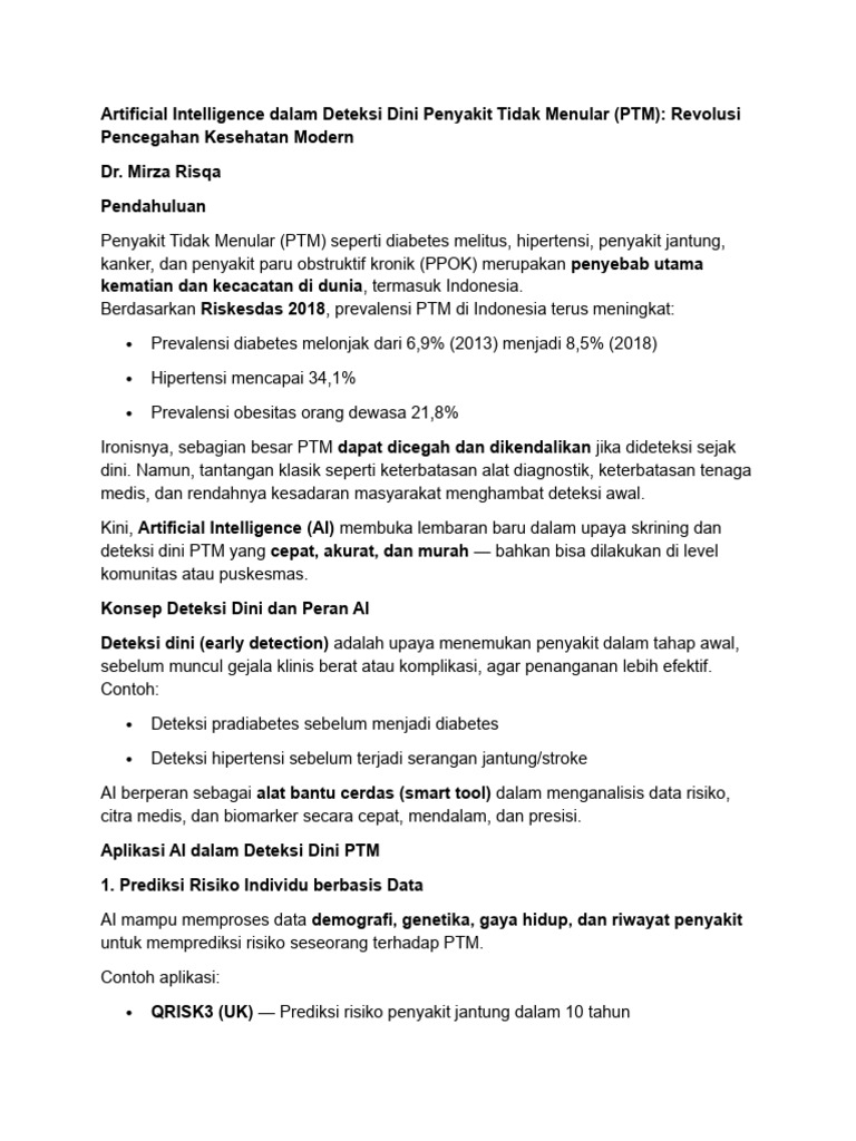 Artificial Intelligence Dalam Deteksi Dini Penyakit Tidak Menular (PTM) Revolusi Pencegahan ...