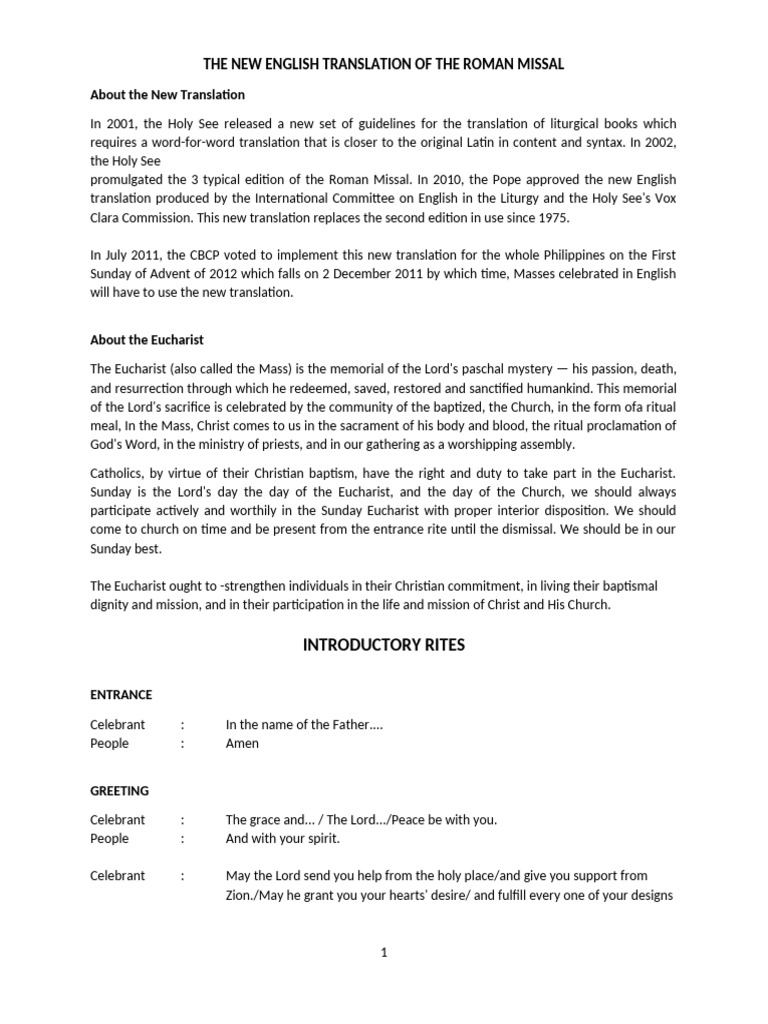 The New English Translation of The Roman Missal (With Page Numbers ...