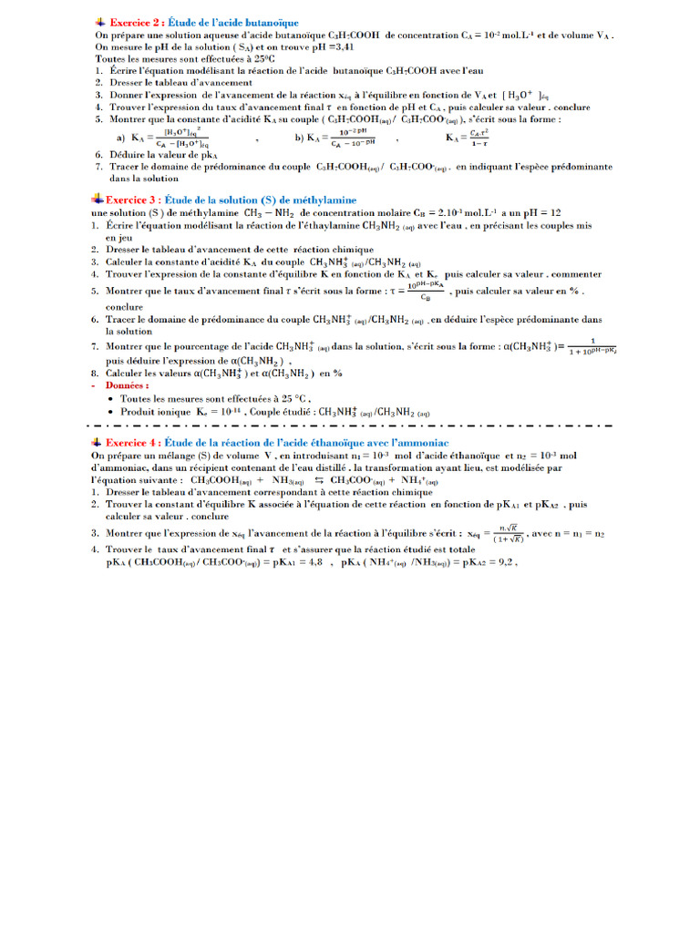 Exercices Dosage 2bac Série | PDF