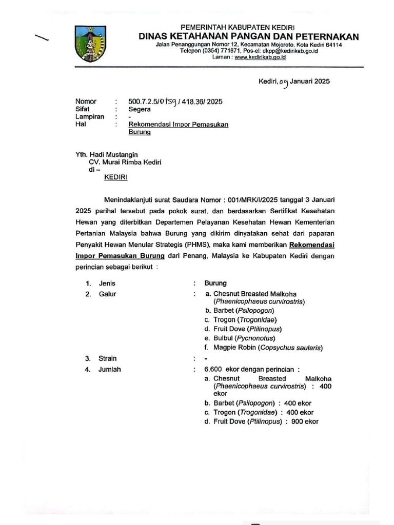 Rekom Dari Dinas Kediri Page 1 | PDF